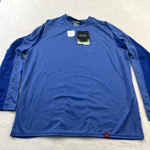 Huk Mens Shirt XXL 2XL Blue Long Sleeve Performance Fishing SPF 30 ...