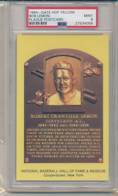 1964-Date HOF Yellow Bob Lemon Plaque Postcard PSA9 PSA | eBay