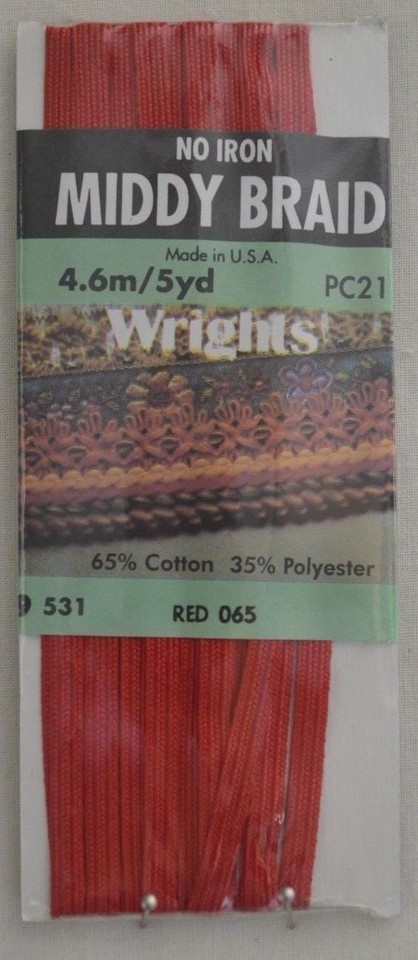 Wrights - Middy Braid - No Iron - 3/16" x 5 y - Red, Navy Blue, or ...