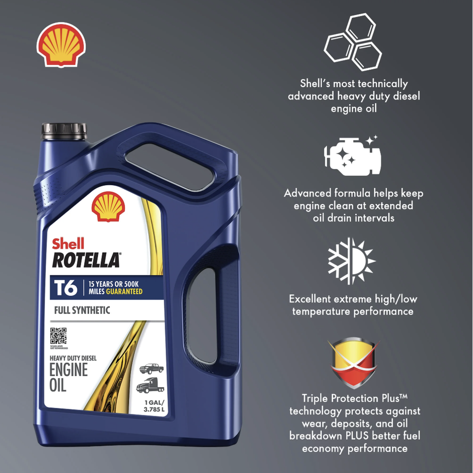 (2 Pack) Shell Rotella T6 5W-40 Full Synthetic Diesel Engine Oil, 1 ...
