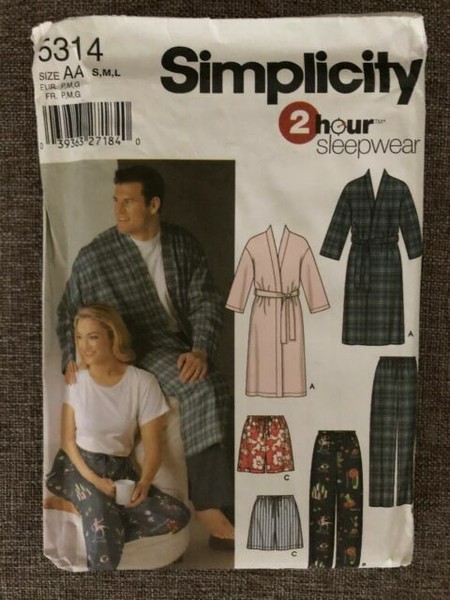 Simplicity 5314 Pajamas Pattern 3 Sizes Robe Shorts Pants 2 Hour for ...