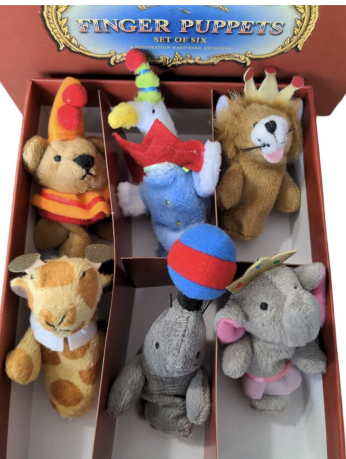 Restoration Hardware Finger Puppets Circus Animals 6 Murdock Ross Box ...