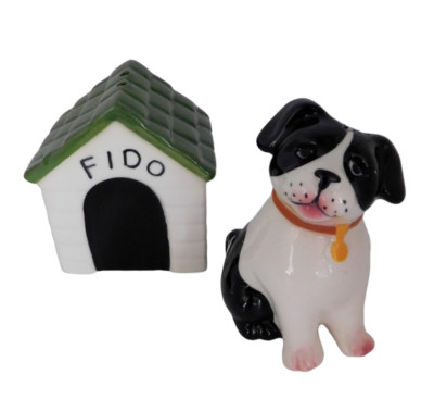 Fido Black and White Mutt Dog House Ceramic Salt and Pepper Shakers | eBay
