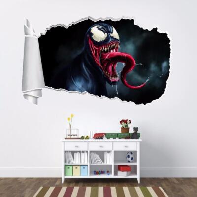 Venom Spider Man Villain 3D Torn Hole Ripped Wall Sticker Decal Decor ...