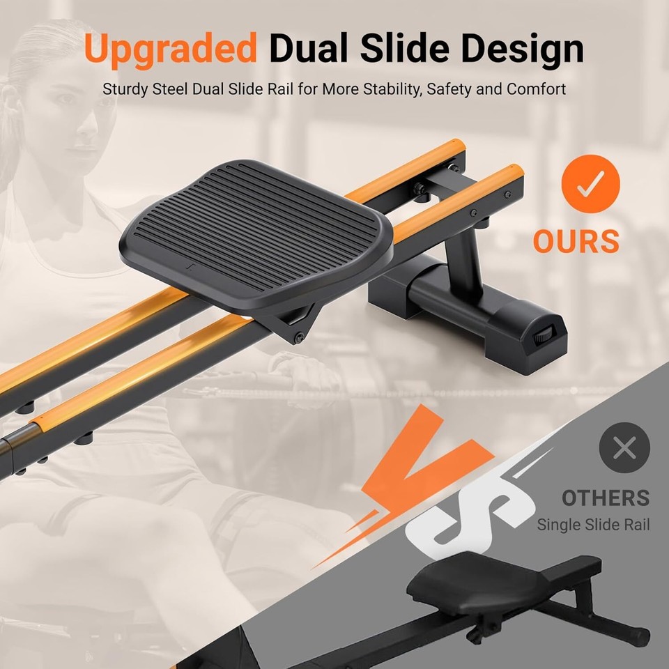 Magnetic Rowing Machine 16 Levels of Quiet Resistance Dual Slide Rail ...