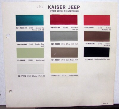 1967 Kaiser Jeep Paint Chips Leaflet | eBay