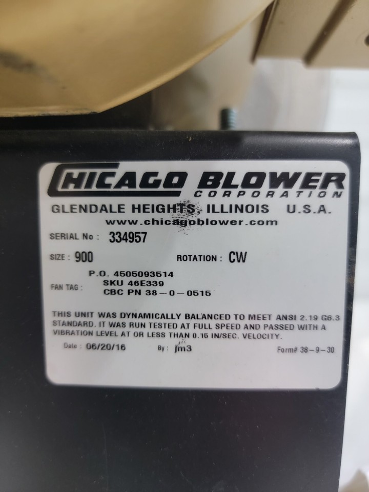 Chicago Blower 900 1HP Radial Blade High Pressure Blower | eBay