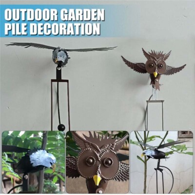 Wind Powered Kinetic Sculpture Eagle Owl Garden Yard Stake Rocking ...