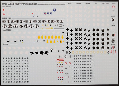 Salamanders Imperial Fists Raptors Infantry transfer sheet Warhammer ...
