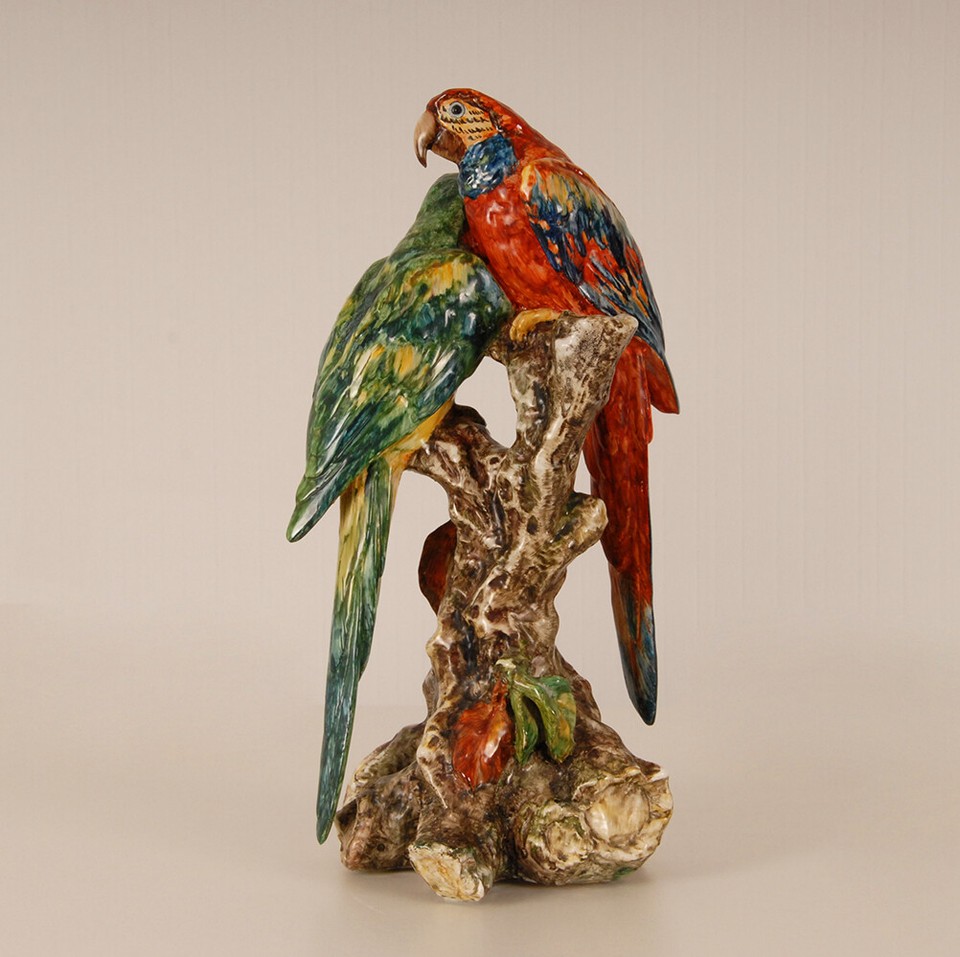 Italian Art deco Pottery Parrots Macaw bird figurine sculpture 1930s ...