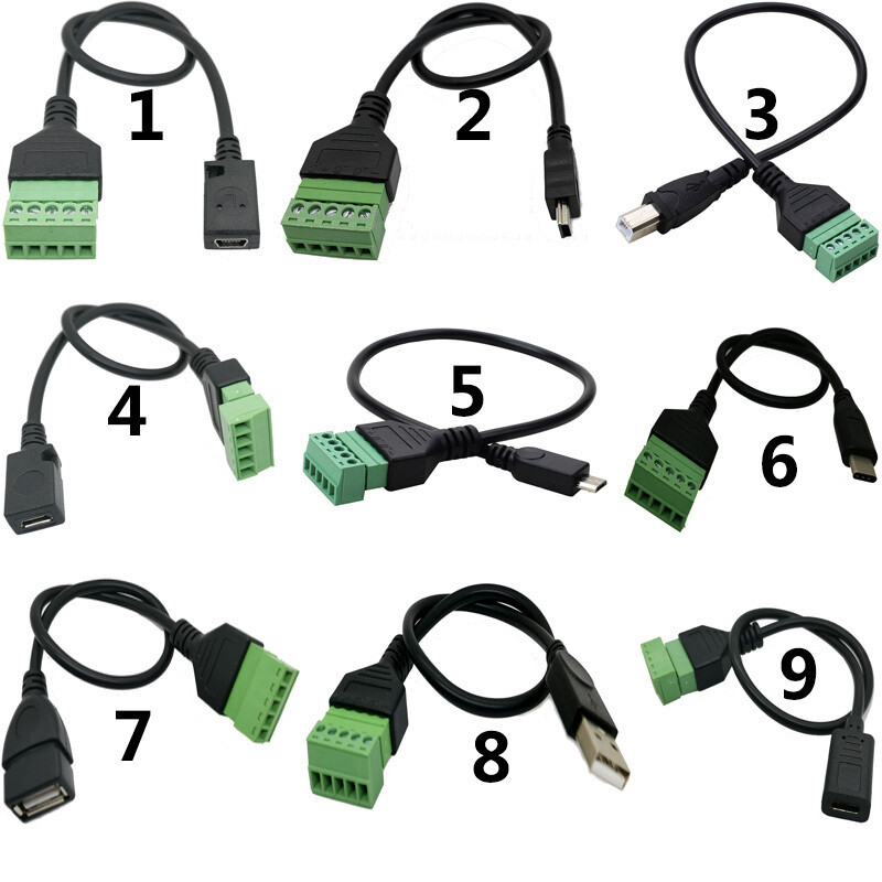 Micro USB Mini Type C Type-B to 5 Pin Screw Connector Shield Terminal ...