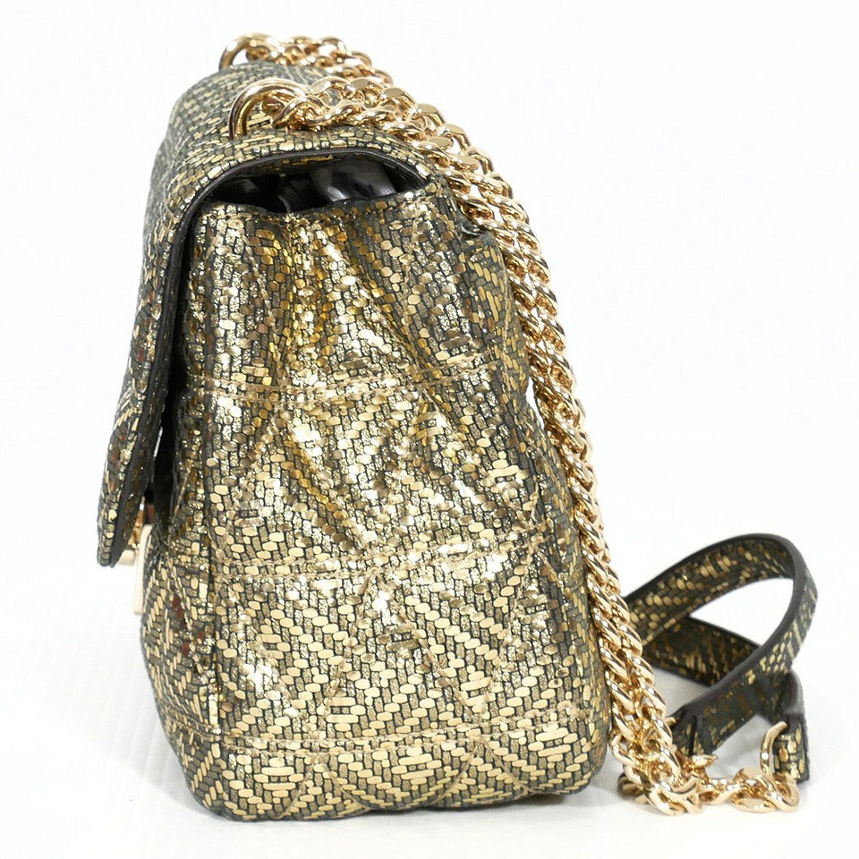 MICHAEL KORS Gold Metallic Sloan Quilted Pyramid Large Chain Shoulder ...