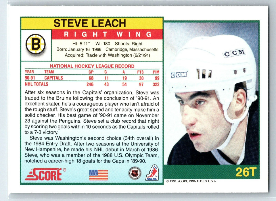 Steve Leach 1991 Score NHL Rookie and Traded #26T | eBay