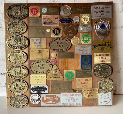 Display Plaque of Vintage Steam Rally Brass Plates & Badges incl 'Ross ...