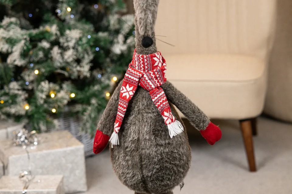 Christmas Rat Ornament Large Soft Plush Decoration Grey Standing ...