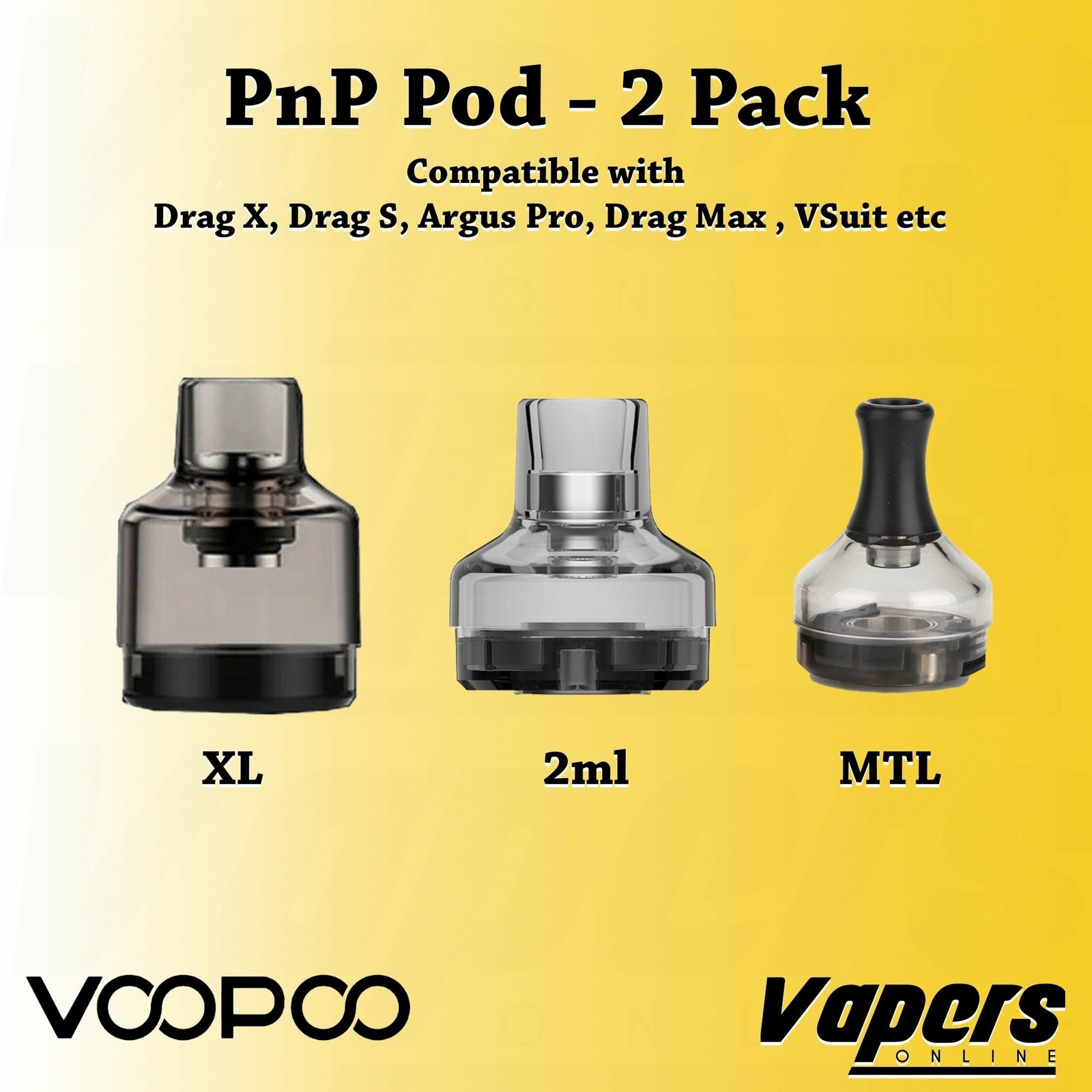 Voopoo PnP Replacement Pod 2 pack - 2ml, XL & MTL VSuit,Drag X, Drag S ...