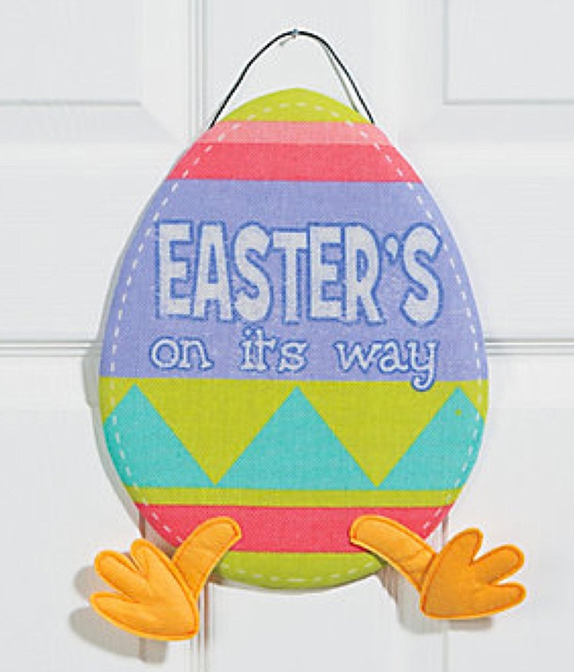 Easter Egg Burlap Welcome Sign Spring Wall Hanging Decor Easter's On ...