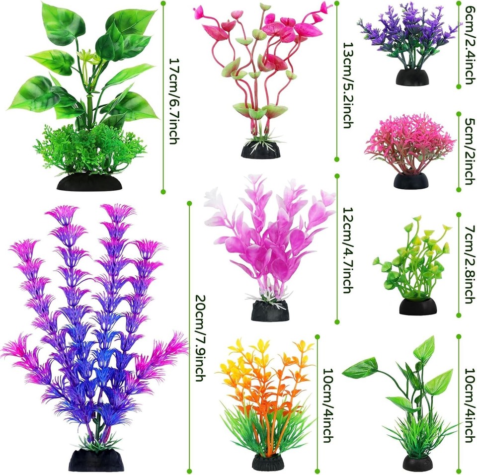 Fish Tank Plants, QUOZUO 20pcs Aquarium Decor Green Plants Artificial ...