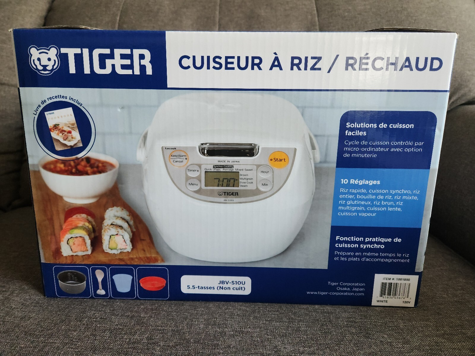 Tiger JBV-S10U 5.5 Cup Microcomputer Rice Cooker - White 785830036763 ...