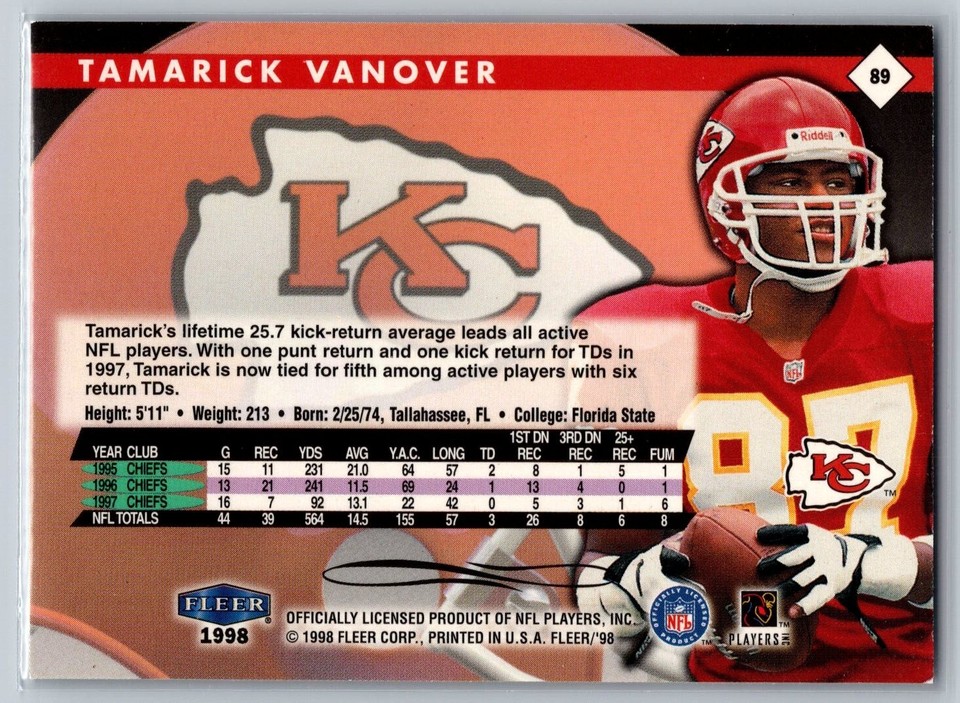 1998 Fleer Tradition - #89 Tamarick Vanover Kansas City Chiefs NFL ...