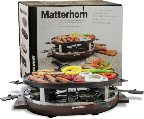 Matterhorn Oval Raclette Table Grill Indoor W/ Wood Base - Reversible ...