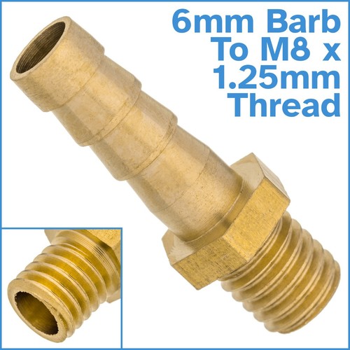 Brass 6mm Barb Hose To M8 x 1.25mm Male Threaded Pipe Fitting Tail ...