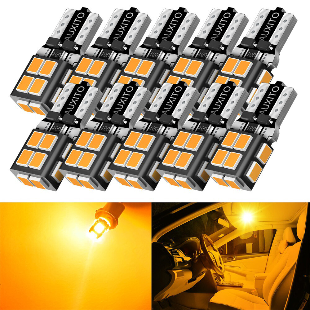 10X Amber WATERPROOF BRIGHT LED LIGHT T10 194 168 W5W 14smd BULB Globe ...