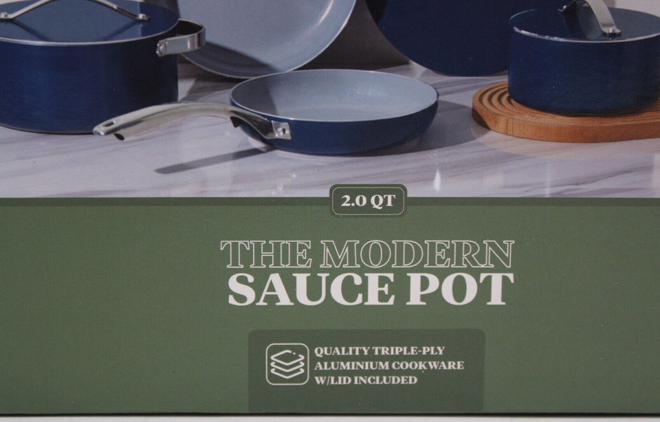 Caraclad Sauce Pot With Lid 2 Quart Aluminum Cookware Blue Mid Century ...