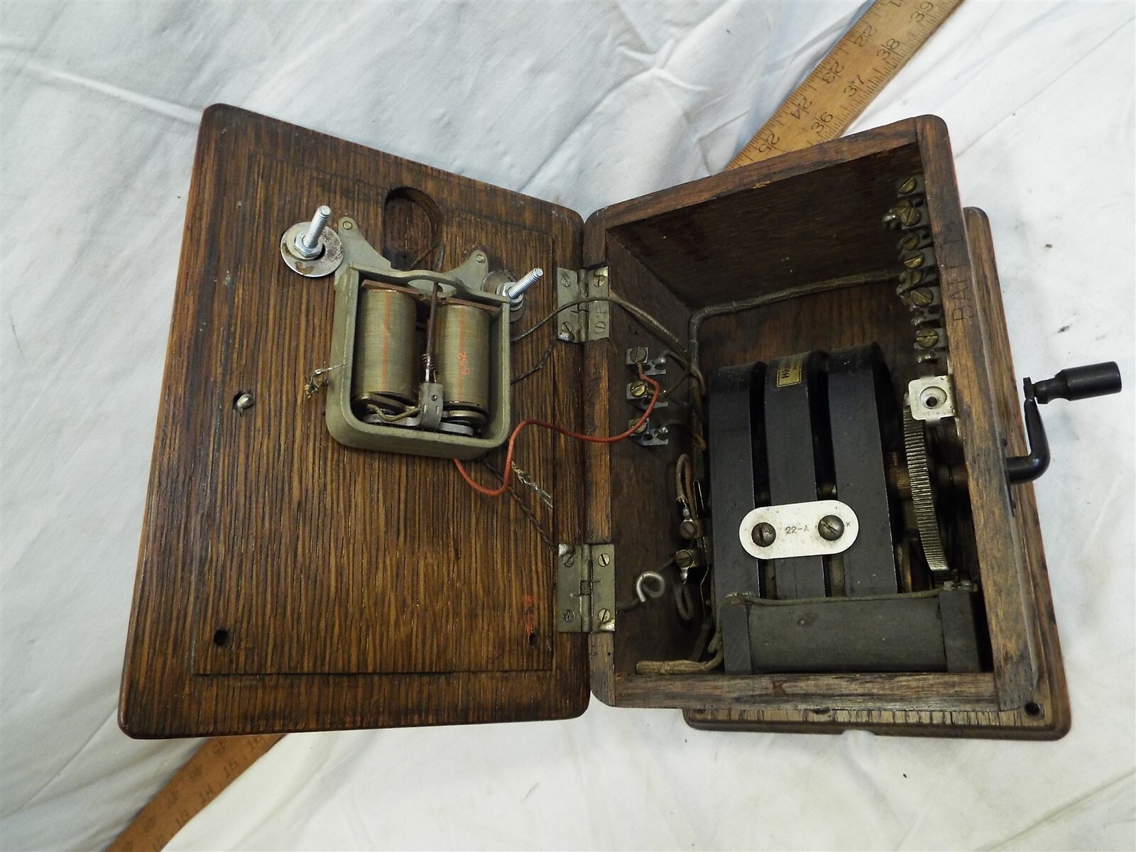 Antique Western Electric Oak Ringer Wall Box Phone Bells Telephone ...