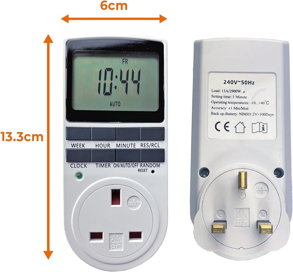 Electronic Digital Mains Plug in Timer Socket with LCD Display 12/24 ...