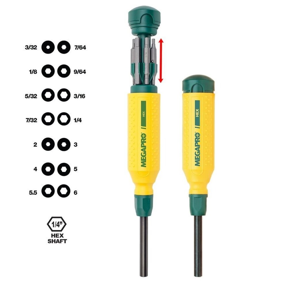 Megapro Hex Multi Bit Screwdriver 15in1 151HX 2-6mm 3/32-1/4 Hex Key ...