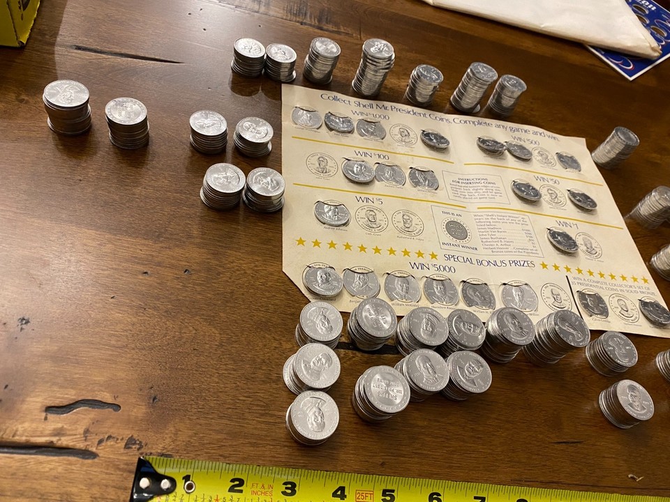 Shell Mr. President Game silvertone coin lot of 250+ coins - HUGE LOT ...