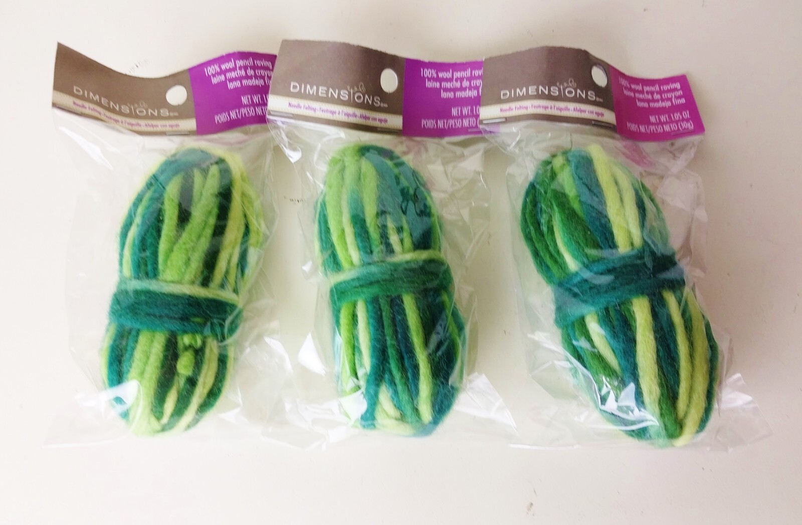Dimensions Green Shades Pencil Roving 100% Wool for Needle Felting Lot ...