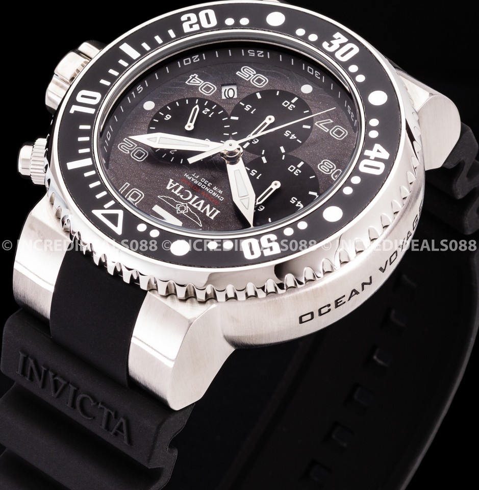 Invicta Men GRAND PRO DIVER Chronograph Silver Black Dial 52mm Strap SS ...
