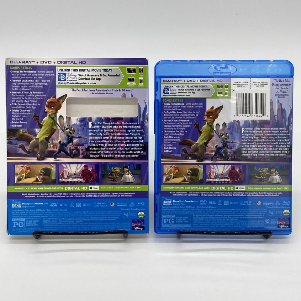 Zootopia Blu-ray + DVD 2-Disc Set 2016 Disney Kids Cartoon Zoo Animals ...