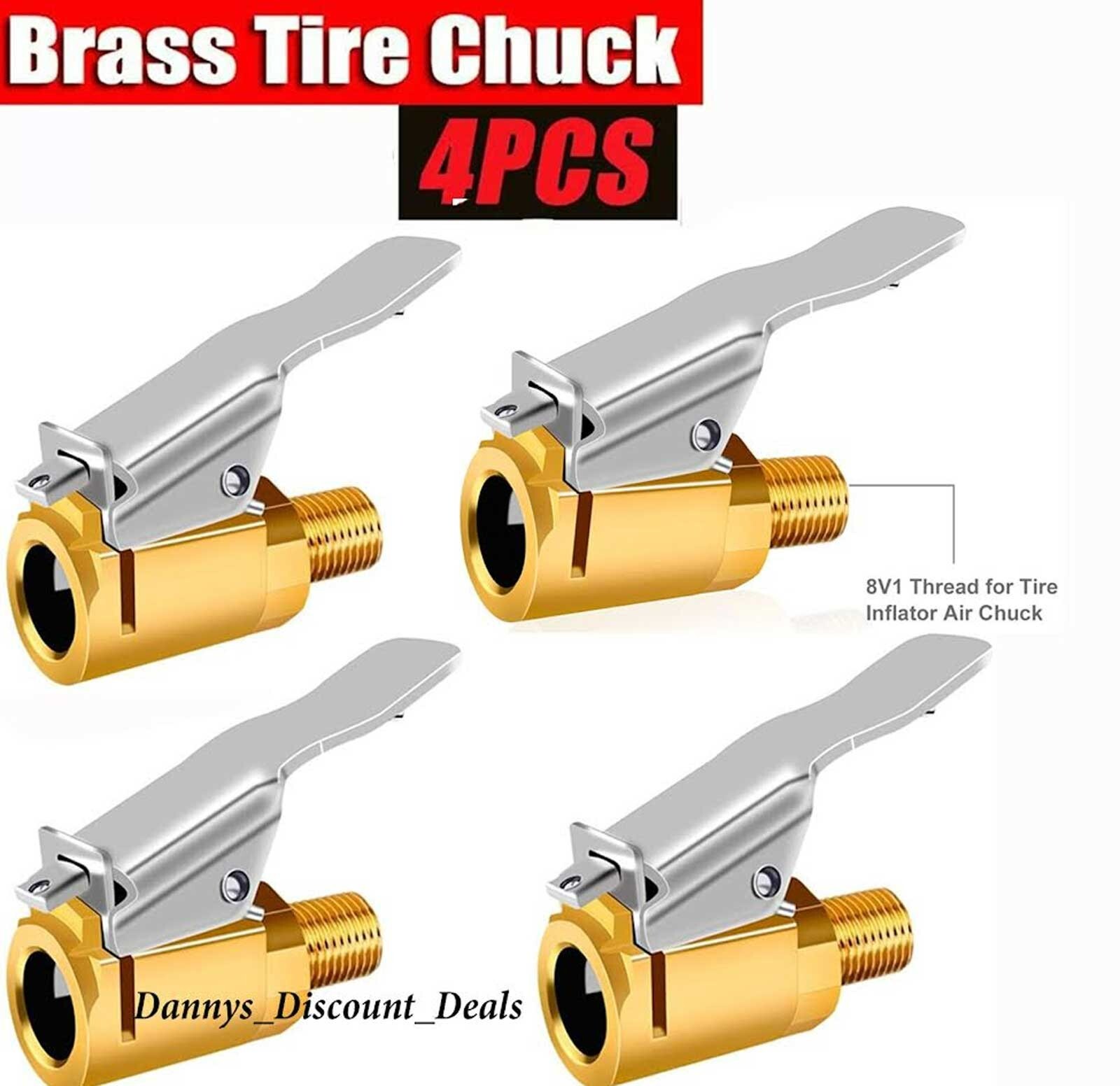 4Pcs Tire Inflatable Straight Brass Open Flow Air Chuck Lock-On Clip 1/ ...