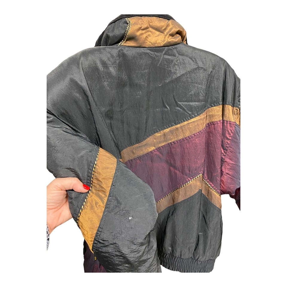 Vintage IZZI Ski Jacket Metallic Burgundy Black Zip Patchwork Stranger ...