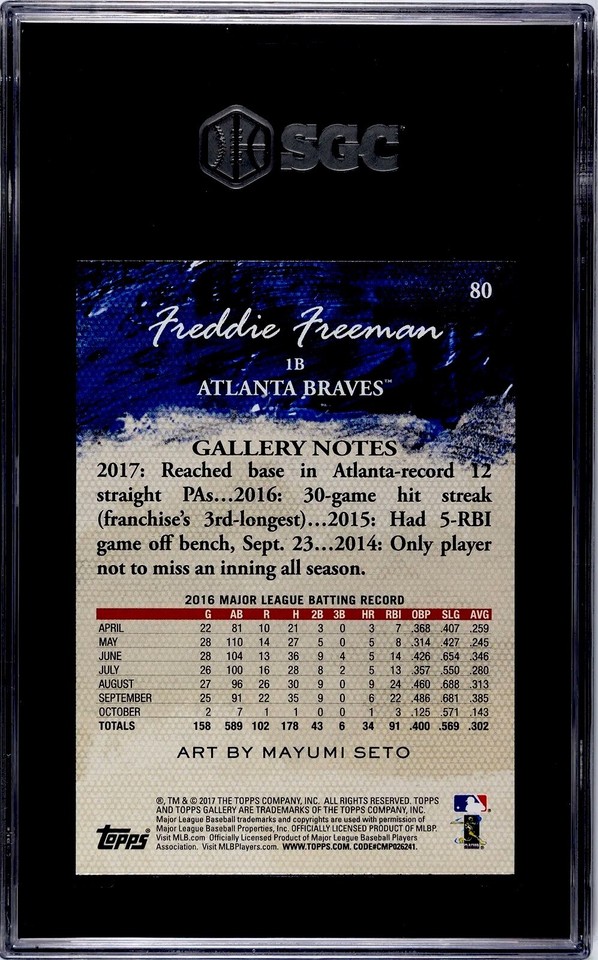 2017 Topps Gallery #60 Freddie Freeman SGC 10 GOLD LABEL PRISTINE | eBay