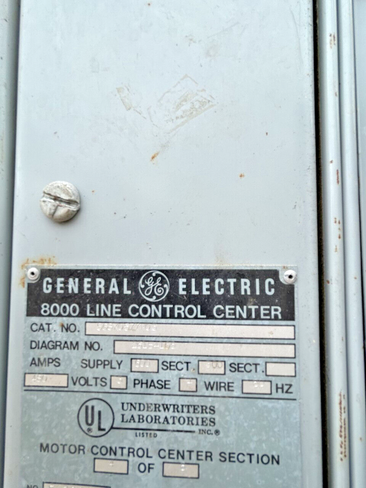 GENERAL ELECTRIC 8000 LINE 600A 480V 3PH 4W MOTOR CONTROL CENTER | eBay