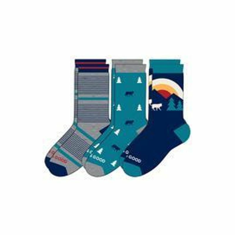 Life is Good 3 Pack Boys Outdoor Wolf Tree Crew Socks Size: L (Fits ...