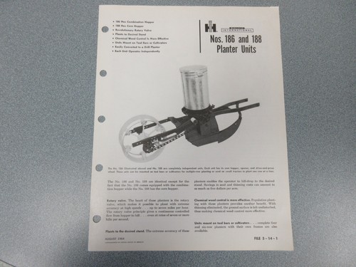 International 186 & 188 Planter Units & Special Equipment 3 Page Sales ...