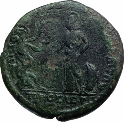 ELAGABALUS Ancient Nicopolis Roman Coin w ATHENA SERPENT ERICHTHONIUS ...