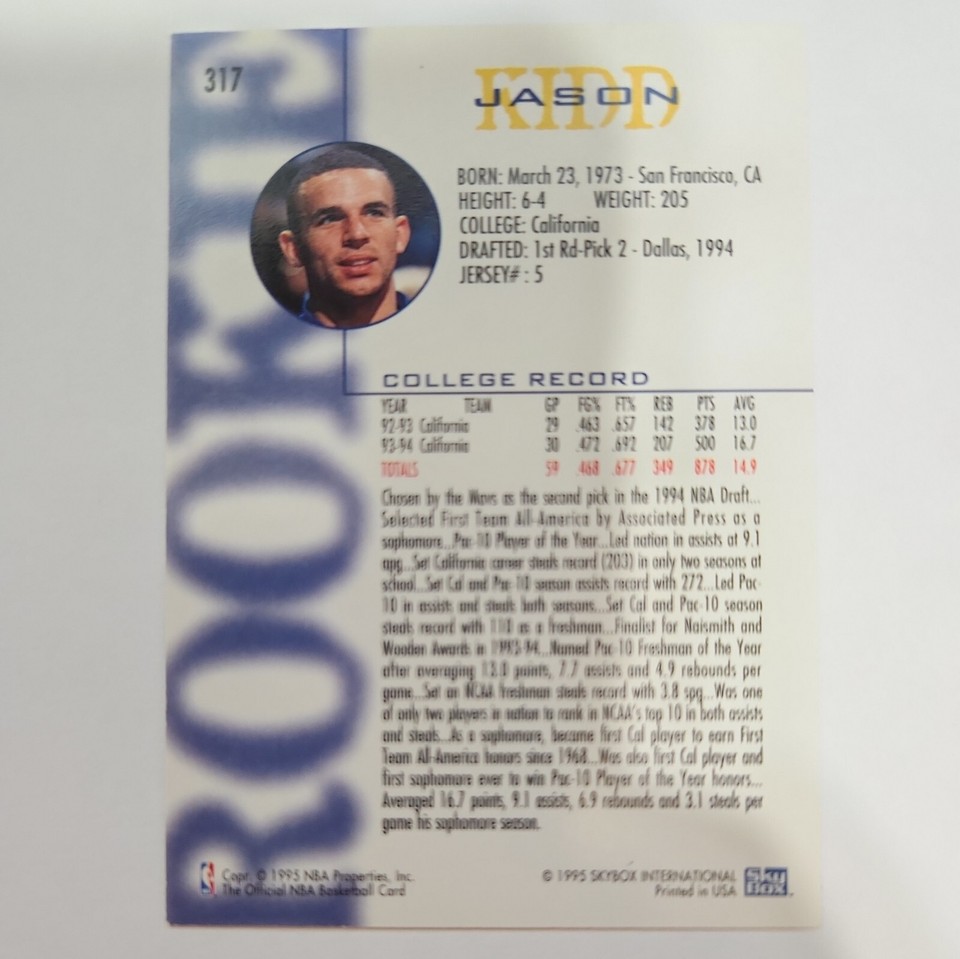 1994-95 NBA Hoops Rookie Card #317 Jason Kidd Dallas Mavericks RC | eBay