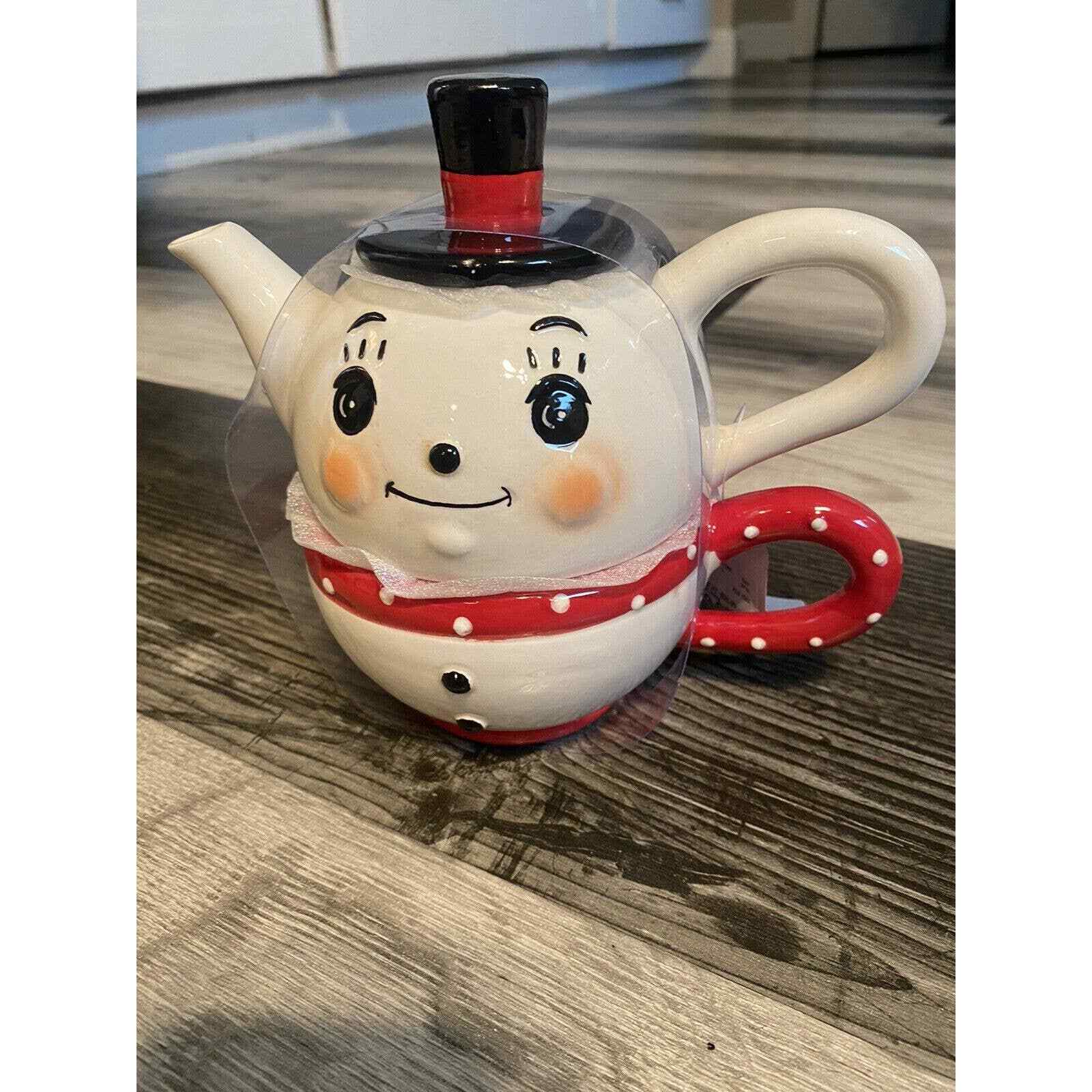 Johanna Parker Transpac Christmas Stackable Ceramic Snowman Teapot Red ...