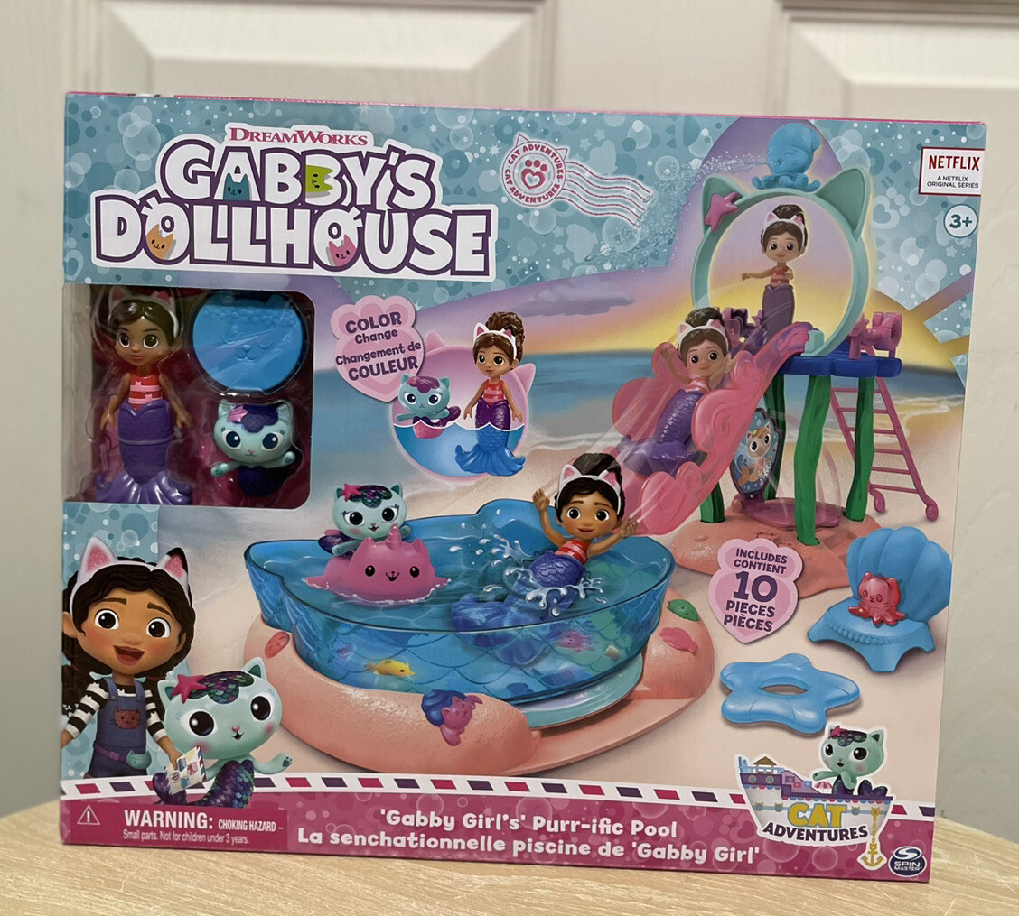 Gabby's Dollhouse Purr-ific Pool Playset with Gabby Mercat Figures ...