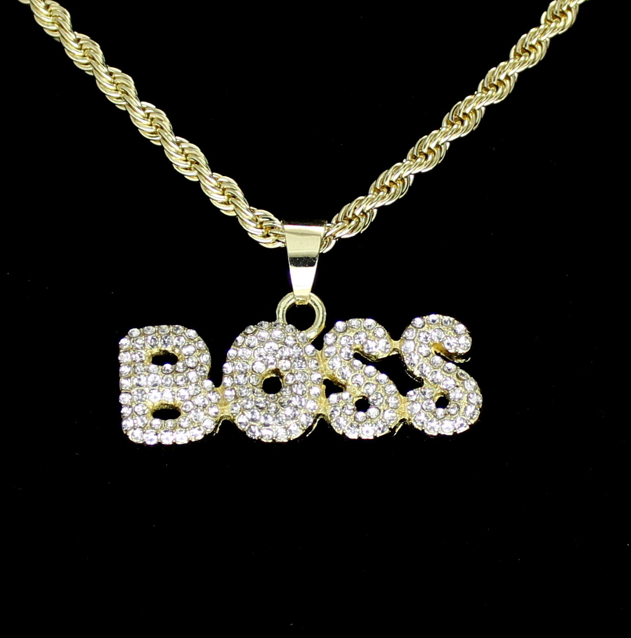 Iced Cz Boss Pendant 14k Gold or Silver Plated 24" Rope Necklace Hip ...