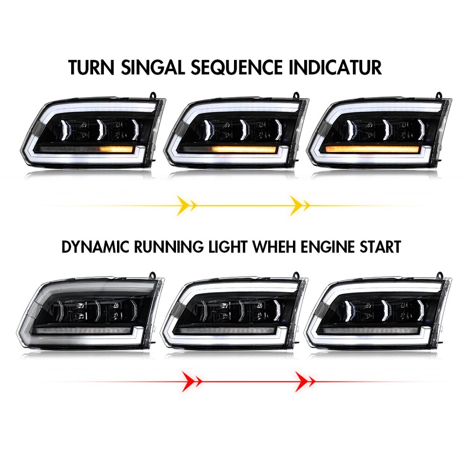 LED Headlights For 2009-2018 RAM 1500 2500 3500 Sequential Turn High ...