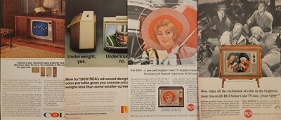 4 1960s RCA Victor Color Console Radnor Portable TV Print Ads Bonanza ...