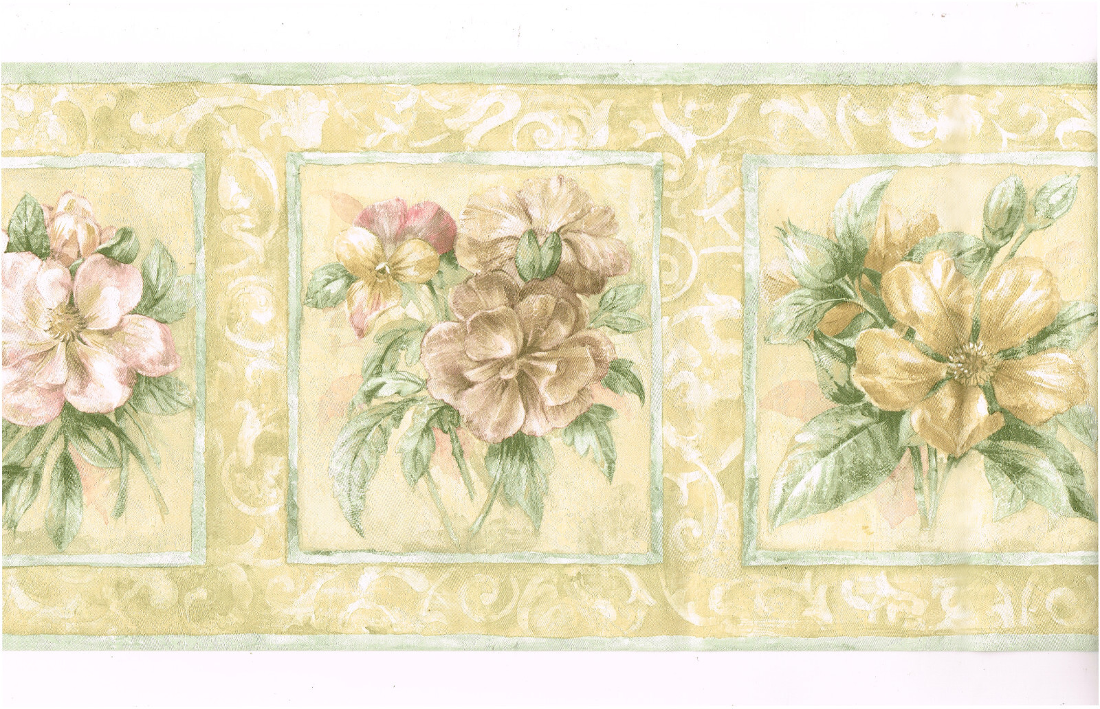 Green Beige Rose Magnolia Flower Floral Frame Scroll Texture Wallpaper ...