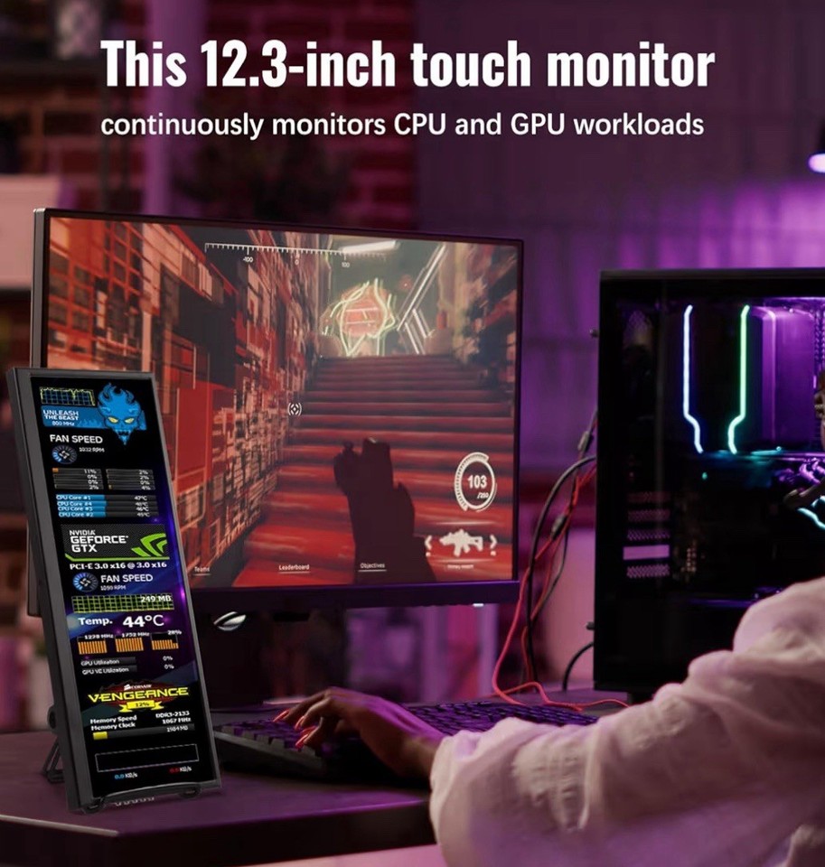 Prechen 12.3 Inch Touchscreen Secondary Monitor, IPS Stretched Bar LCD ...